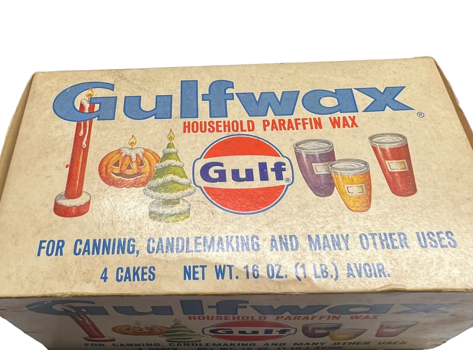 Vintage Gulf Gas & Oil Gulfwax Household Paraffin Wax IN ORIGINAL BOX ...