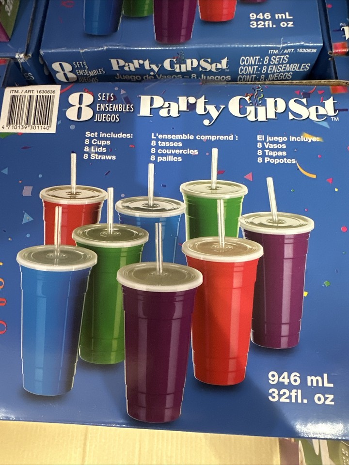 NEW Set of 8 Jumbo Double Wall Insulated 32oz Reusable Party Cups W ...