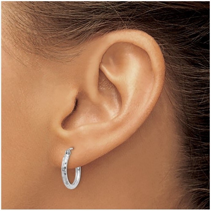 14k White Gold Diamond-cut 2mm Round Tube Hoop Earrings TC223 | eBay