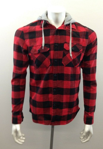 Amnesia Men's Small Red Checked Fleece Button Up Long Sleeve Hoodie | eBay