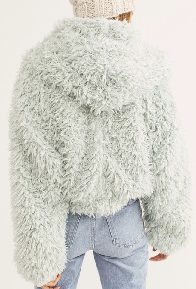 FREE PEOPLE FP ONE ZURI Parka Fuzzy Faux Fur Jacket Hoodie Coat Mint M ...
