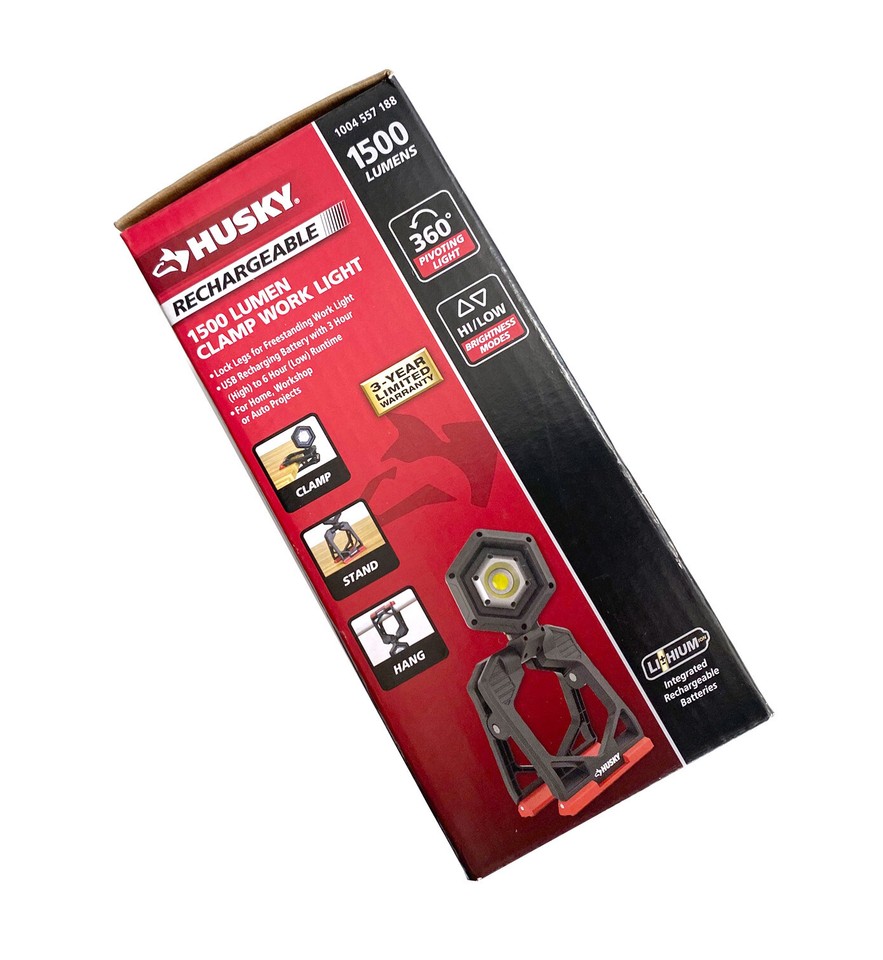 Husky 1500 Lumens Rechargeable Clamp LED Work Light # 1004 557 188 ...