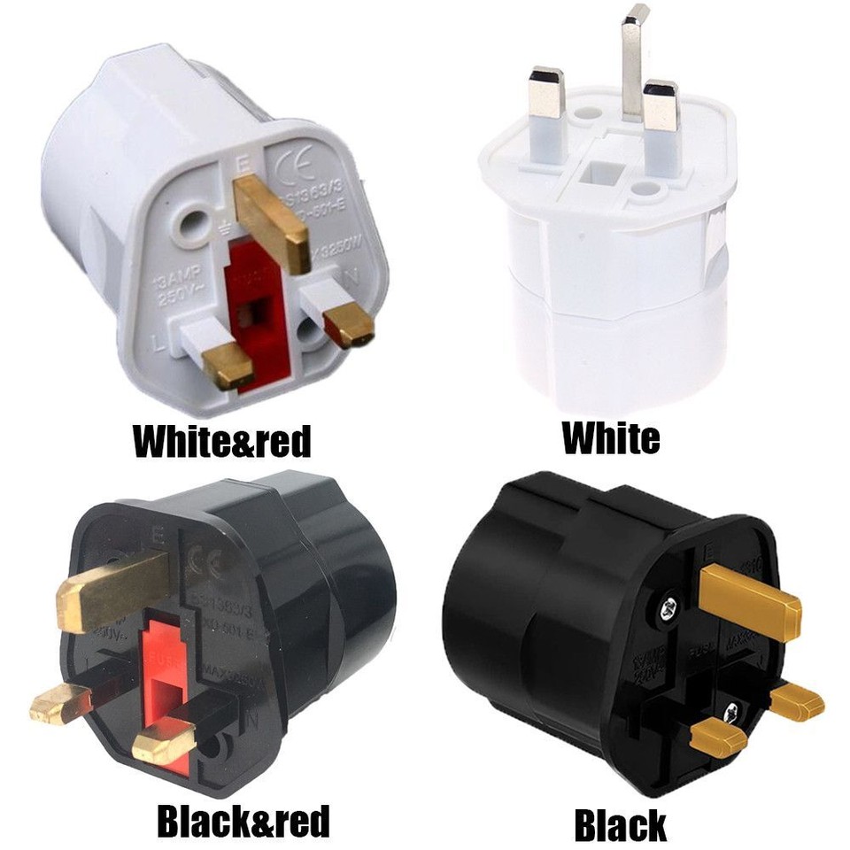 Universal 2 Pin Socket Adaptor Power Adapter 250V 13A EU to UK Plugs ...