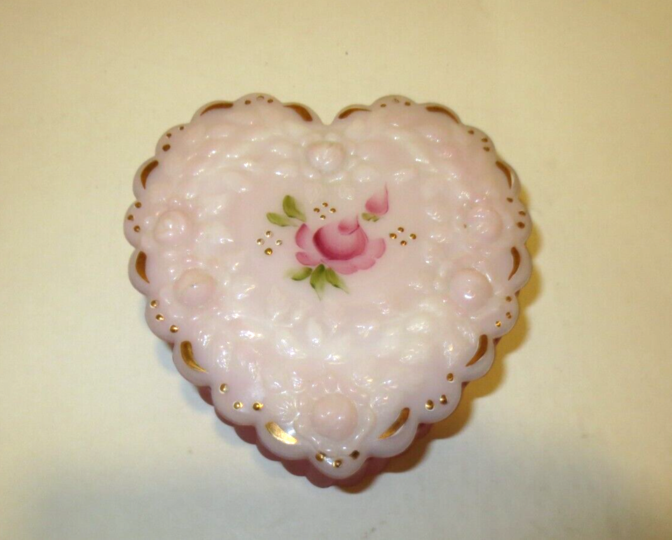 Sweet Little Fenton Heart Trinket Box - Pink/ rose/ gold tone accents ...