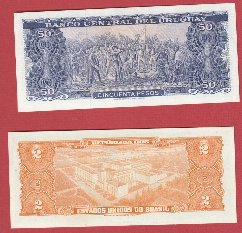 BANKNOTES. BULGARIA (7),URUGUY (1) BRAZIL (1) 1950's. MINT CONDITION ...