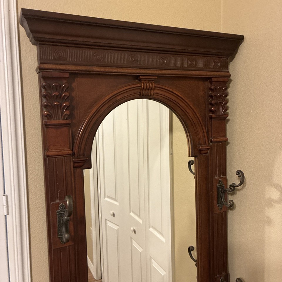 PULASKI,Beautiful Mirror HALL TREE, Coats Hanger Hooks. | eBay