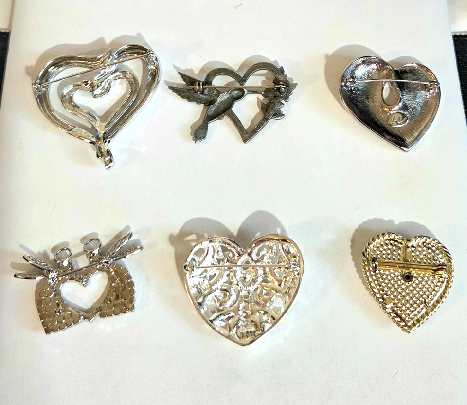 LOT OF 12 PCS VTG & MOD HEARTS BROOCH PINS IN A VARIETY OF STYLES ...
