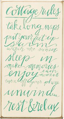 WOOD BOX SIGN~COTTAGE RULES Take long naps Put your feet up Swim Watch ...