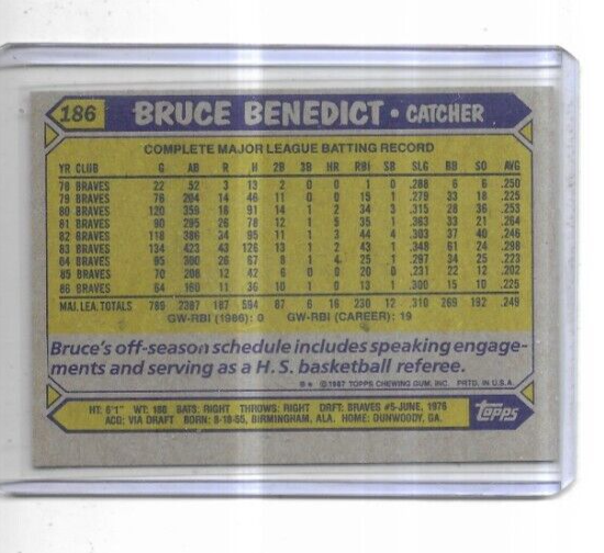 1987 Topps #186 Bruce Benedict Atlanta Braves | eBay