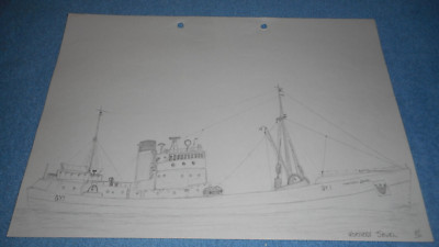 Original Fishing Boat Drawing Sketch Grimsby Steam Trawler "Northern ...