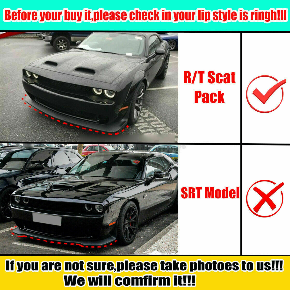 For Dodge Challenger R/T Scat Pack Front Bumper Lip Splitter Spoiler ...