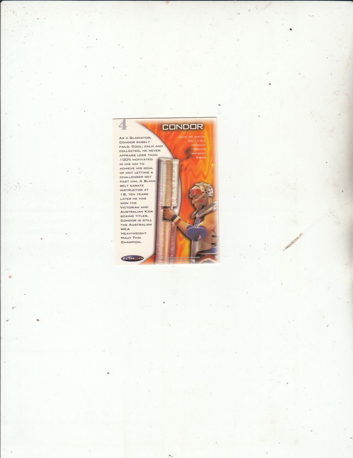 Rare-Condor-Australian Gladiators-1996-Tempo Trading Cards-[No 4]-Lot ...