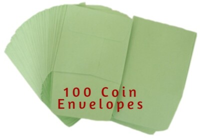Quality Small Paper Envelopes 2x2 Coin Holders Green w/ Flap Storage ...