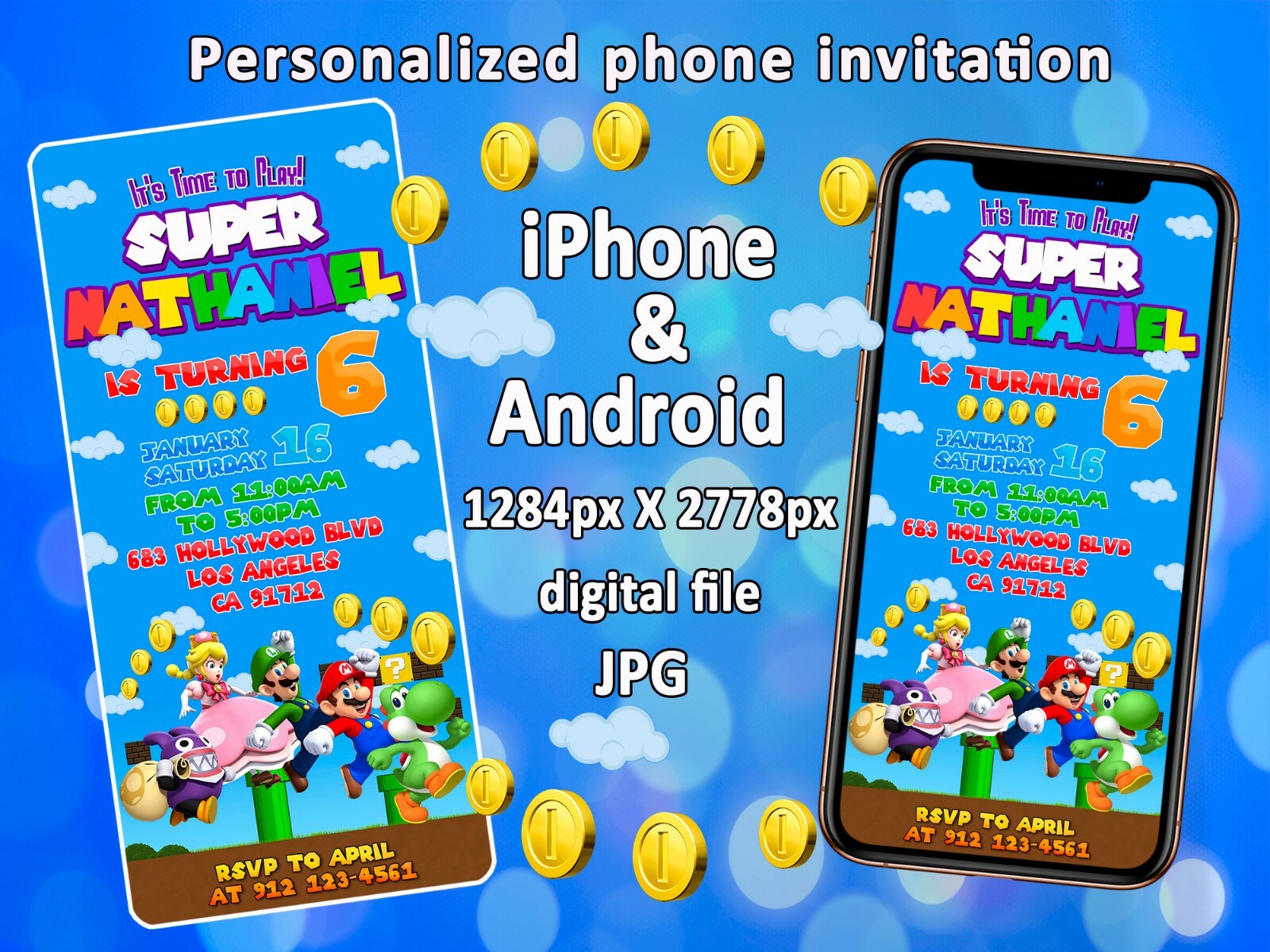 Super Mario invitation, Super Mario birthday invite, Digital invite ...