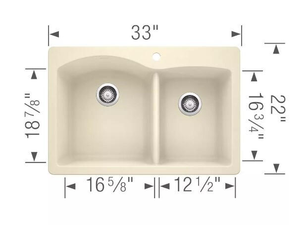 Blanco 440217 BIscuit Diamond 1-3/4 Bowl Dual Mount Kitchen Sink 33x22 ...