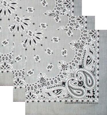 Lot 3 New 22" Silver Gray Paisley Bandanas Handkerchiefs 100% Cotton ...