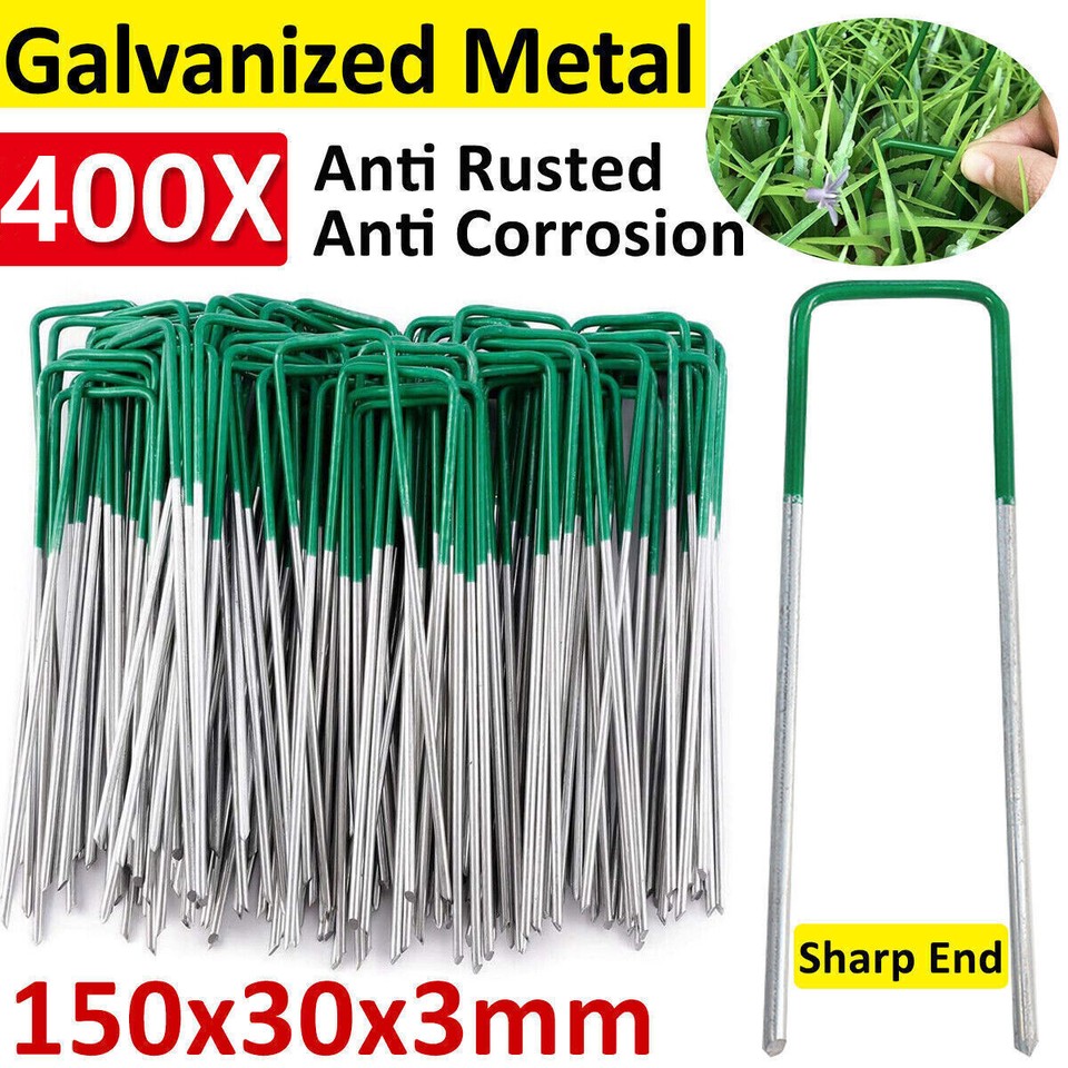 50-1000 GREEN U SHAPE PINS FOR ARTIFICIAL GRASS TURF GALVANISED TENT ...