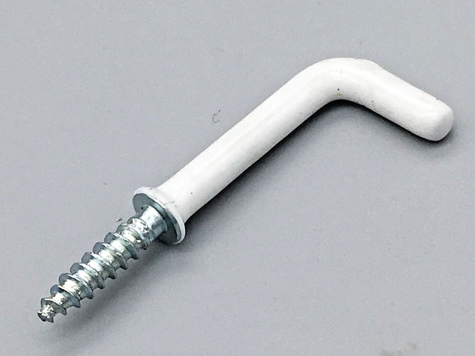 50 x SQUARE L CUP HOOKS 25mm shouldered white plastic coated screw hook ...