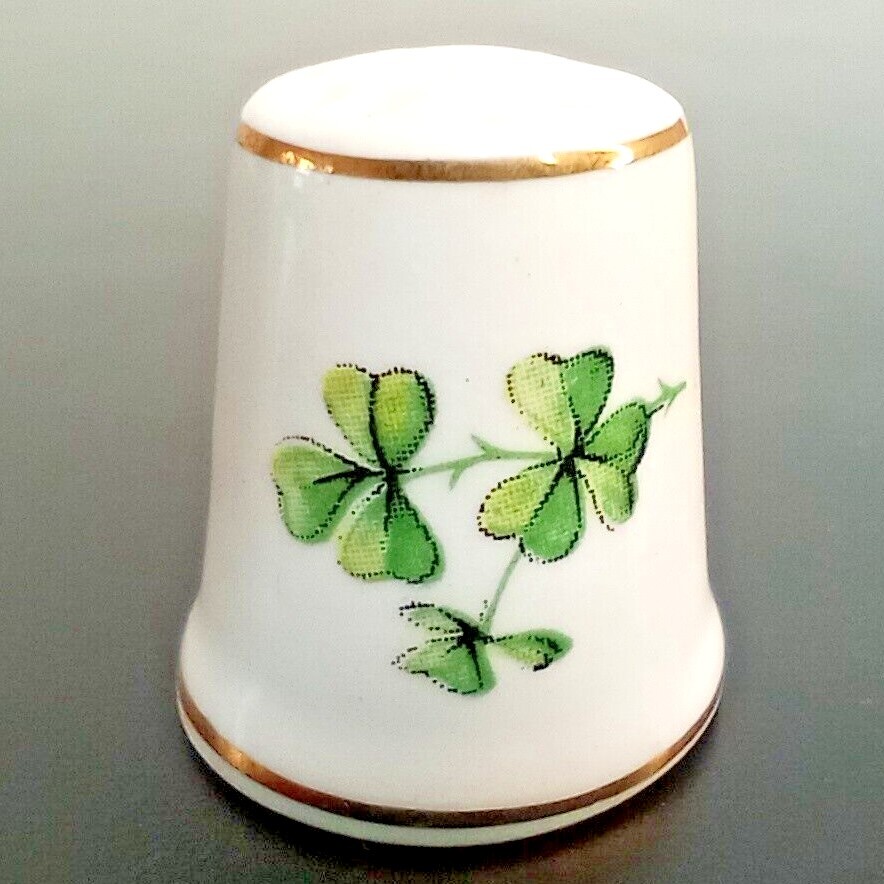 Porcelain Thimble Four Leaf Clover TARA Galway Ireland Miniature Fine ...