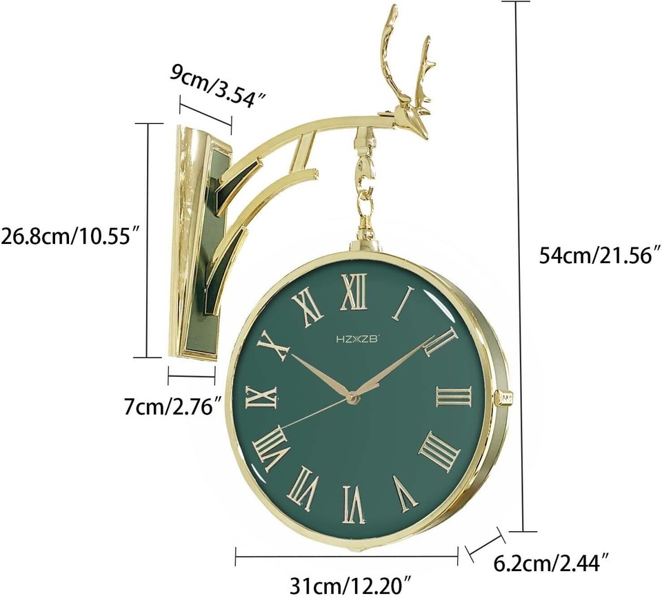 Elegant Deer Head Double-Sided 2 Faces Retro Station Round Wall Clock ...