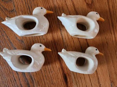 Set Of 4 Vintage White Ceramic Duck Napkin Rings Country Decor | eBay