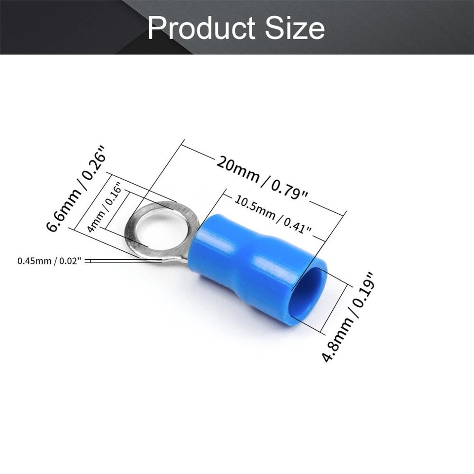 Blue 16-14 Gauge Wire Ring Terminals Vinyl Connectors Eyelet Assortment ...