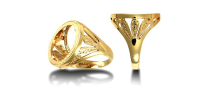 9ct Yellow Gold Full Sovereign Ring Mount Feather Design | eBay
