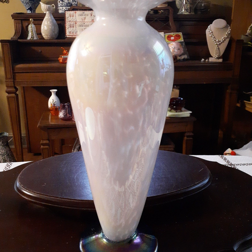 Wheaton Village, Art Nouveau Opaline Modernist Vase, white w/ blue trim ...