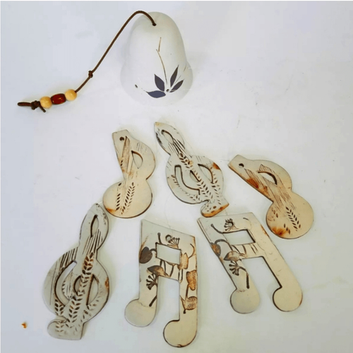 In Box Vintage Ceramic Music Notes Whimsical Wind Chime Leaf Floral ...
