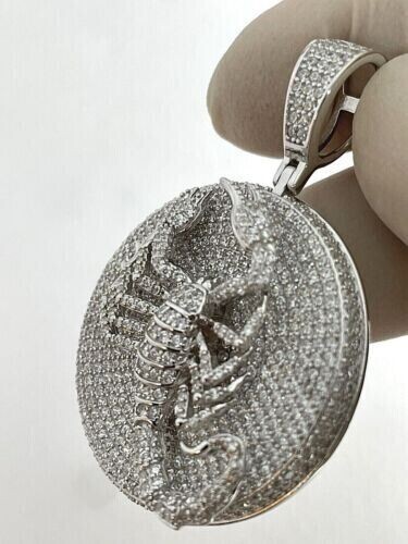3Ct Lab Created Diamond Bling Scorpion Medallion Pendant14K White Gold ...