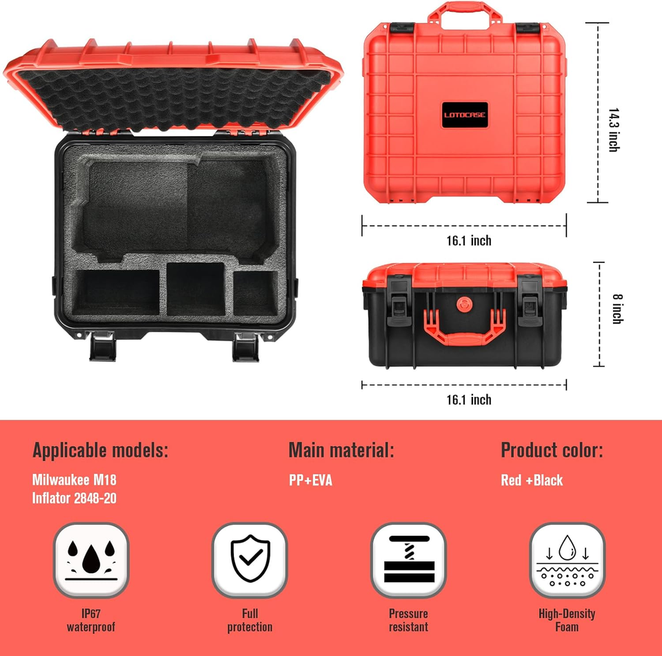 Air Compressor Case for Milwaukee M18 Inflator - Waterproof Hard Shell ...