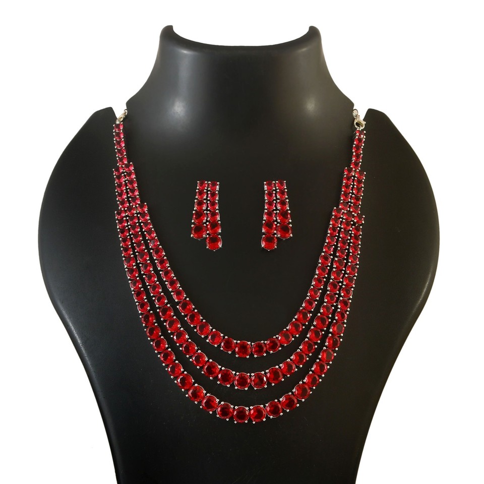 Red Stone Necklace & Earrings Set | Bridal Party Wear Jewelry | eBay UK
