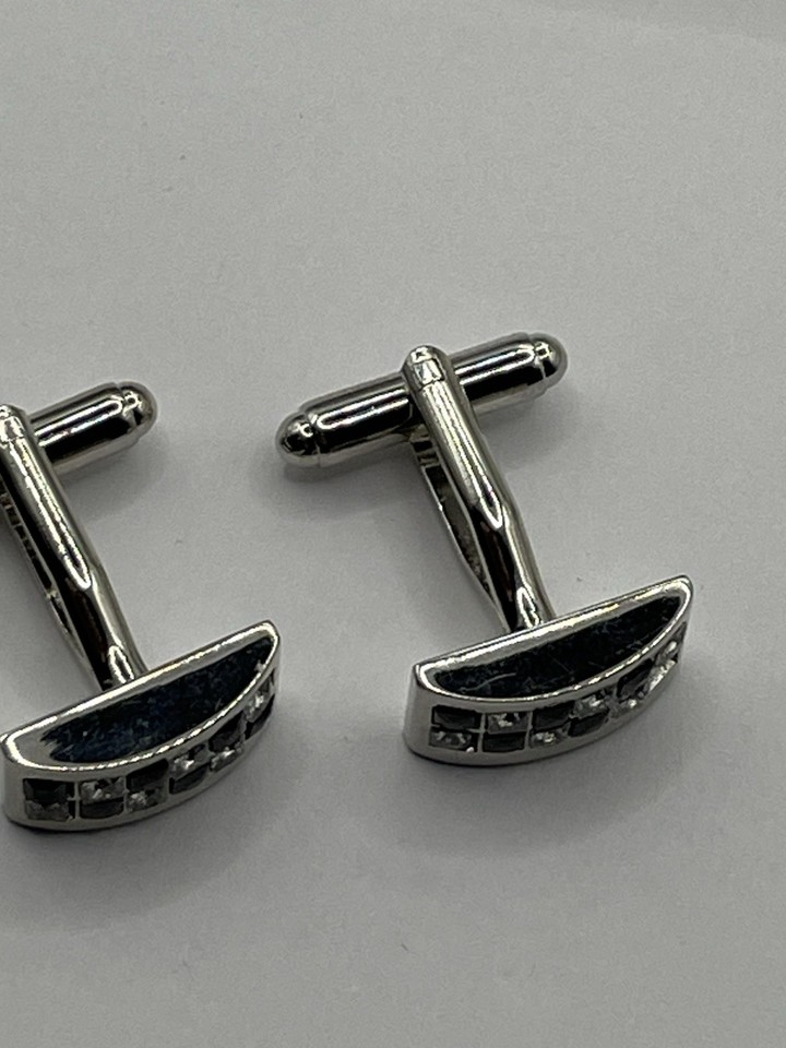 Cufflinks, Silver-tone Rectangular, Square Black & Clear Crystal Front ...