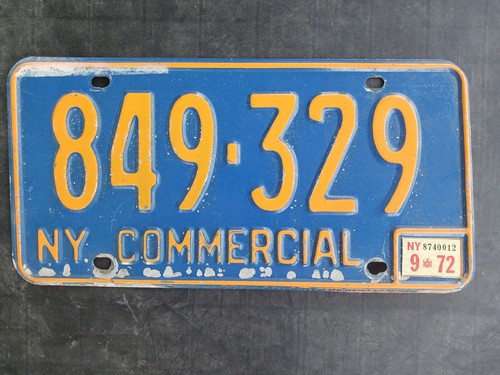 New York Commercial Metal License Plate Tag # 849-329 Gold on Blue NY ...