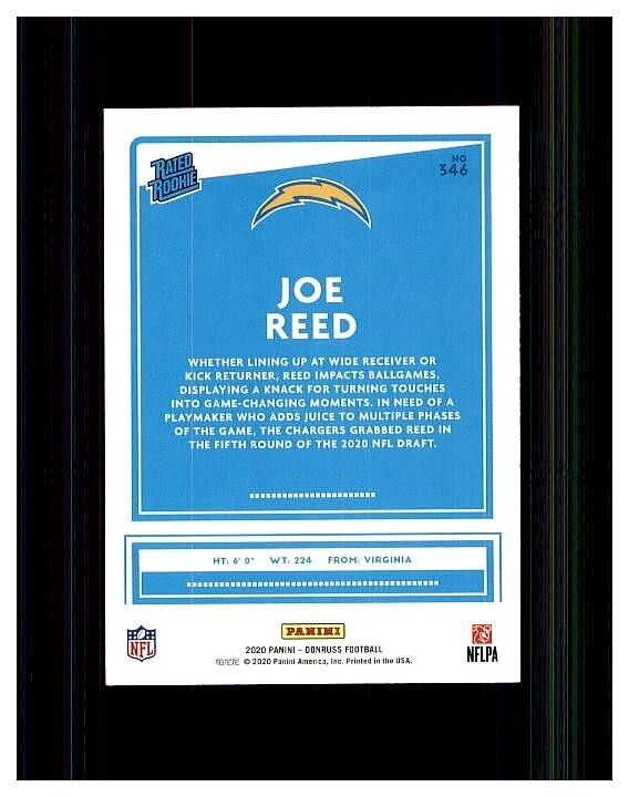 Joe Reed 2020 Panini Donruss Rated Rookie RC #346 Los Angeles Chargers ...