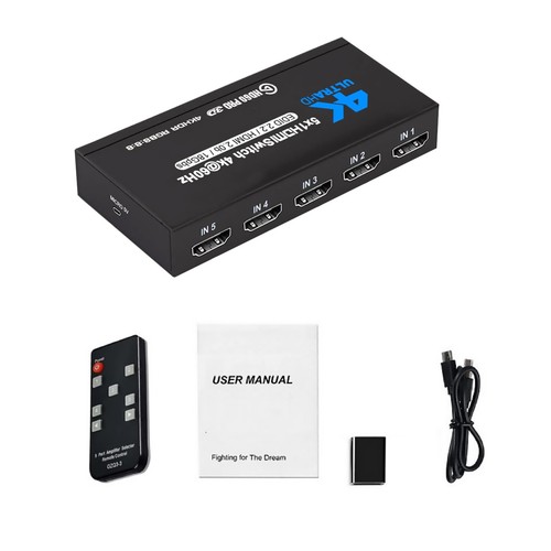DC 5V 1080P HDMI Switch 5 in 1 Out 4K@60Hz 5x1 HDMI 2.0 Switcher with ...