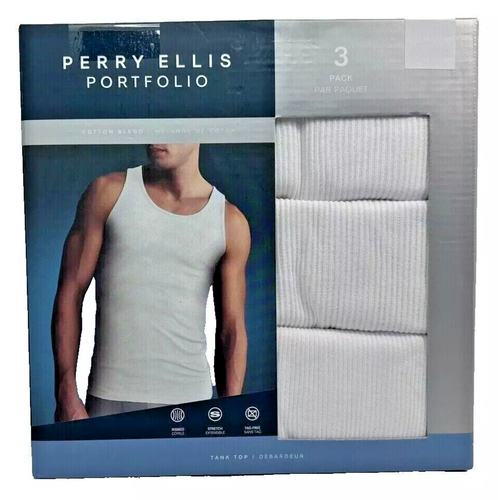 Perry Ellis Portfolio NEW 3 Pack Cotton Blend White Tank Tops Large 42 ...