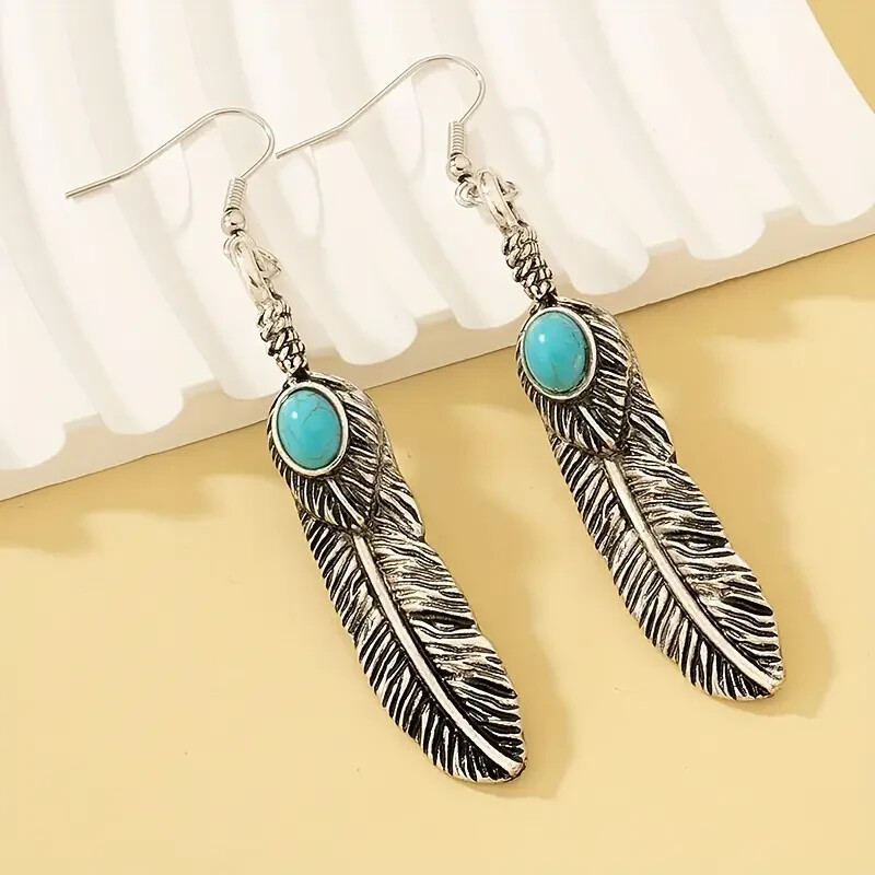 925 Sterling Silver Turquoise Eagle Hawk Falcon Bird Feather 3.25" Hook ...