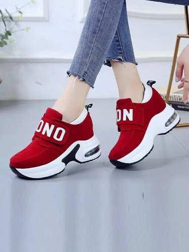 Chaussures de Sport Basket Femme Platform Rouge Bande Compensé ...