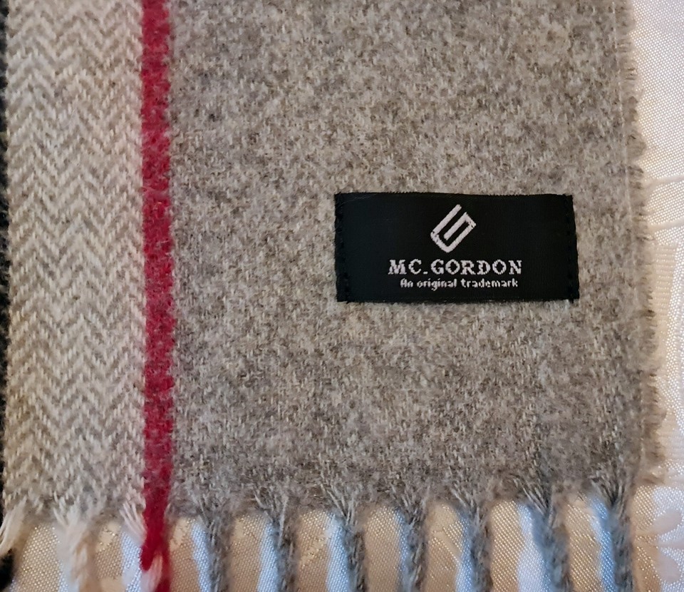 SCARF VINTAGE AUTHENTIC MC GORDON PLAID GRAY WHITE RED WOOL LONG MEN'S ...