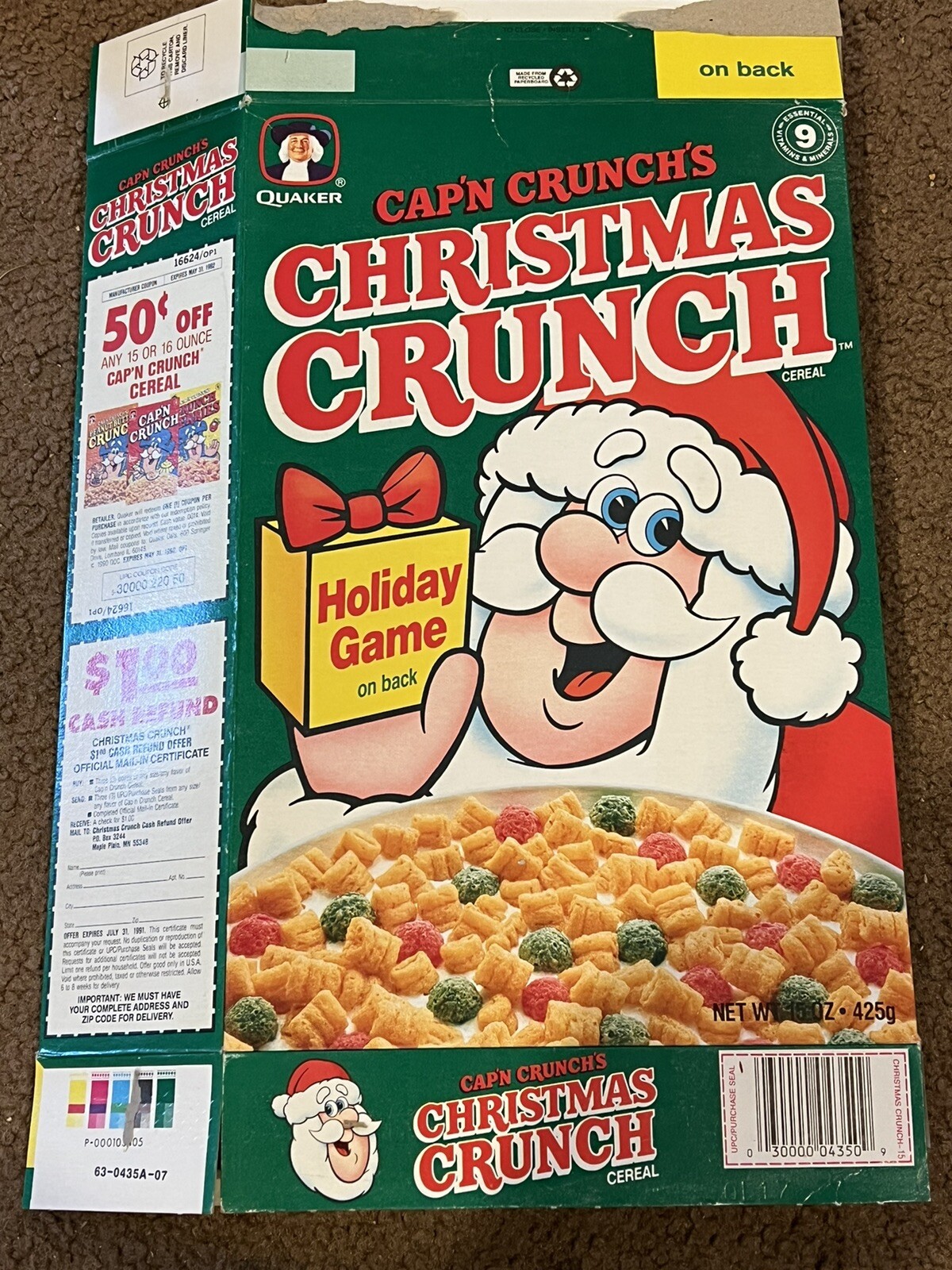 Cap'n Crunch’s Christmas Crunch Cereal Box used original Opened Flat ...