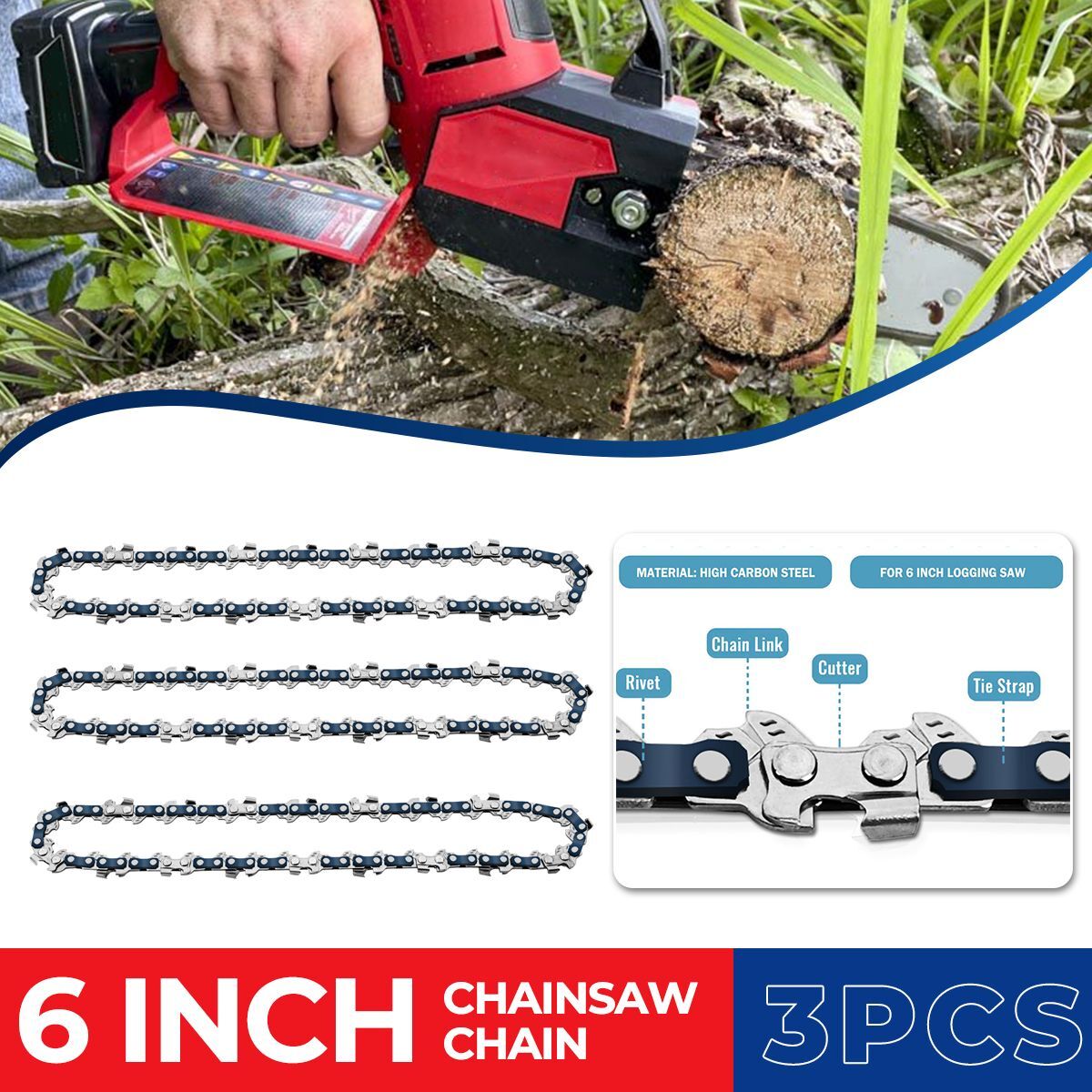 3/6/9PCS 6 inch Chainsaw Chains for Mini Cordless Electric Chain Saw ...