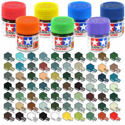 10ml TAMIYA ACRYLIC PAINTS, FLAT/MATT COLOURS, XF-1 to XF-93 & THINNER ...