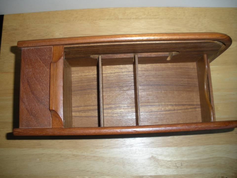 Vintage Teak-Tech Wood File Box Tambour Roll Top Desk Top Storage ...