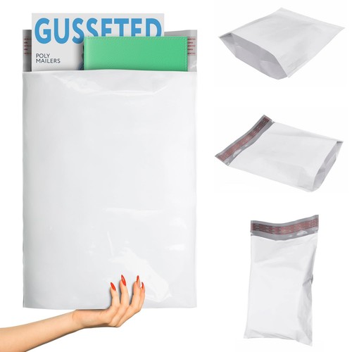 White Gusseted Poly Mailers, 15 x 20 x 7 Inch. Pack of 25 Expansion ...