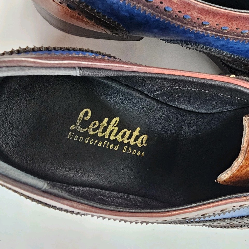 Lethato Wingtip Brogue Oxford Shoes Men 11 Brown Blue 2 Tone Spectator ...