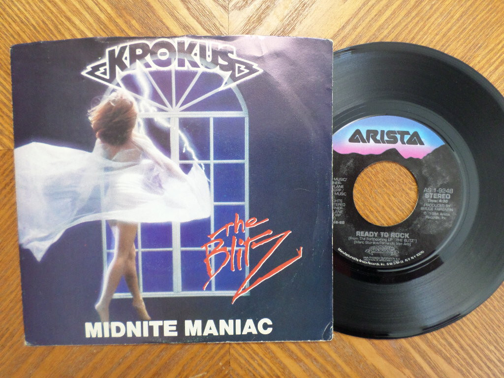 ARISTA 45 RECORD/ w/ SLV/ KROKUS/MIDNITE MAGIC/READY TO ROCK/EX+ METAL ...