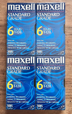 LOT of 4 SEALED Maxell T-120 6Hrs. Standard-Grade VHS Blank Video ...