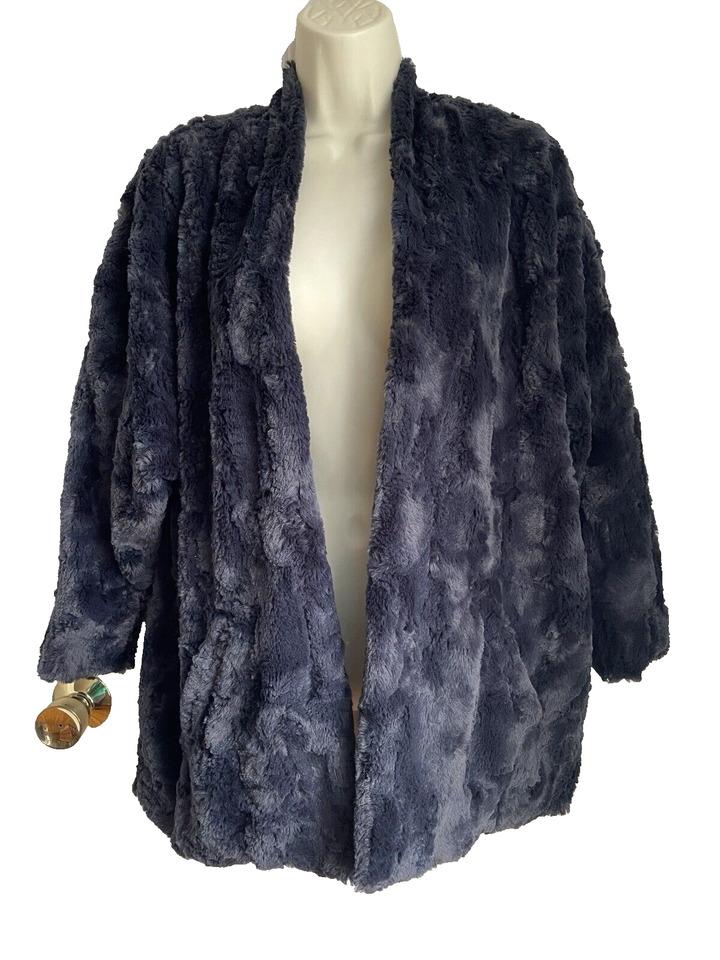 Anthropologie Tiny Editions Faux Fur Blue Open Jacket Coat Size S NWT ...