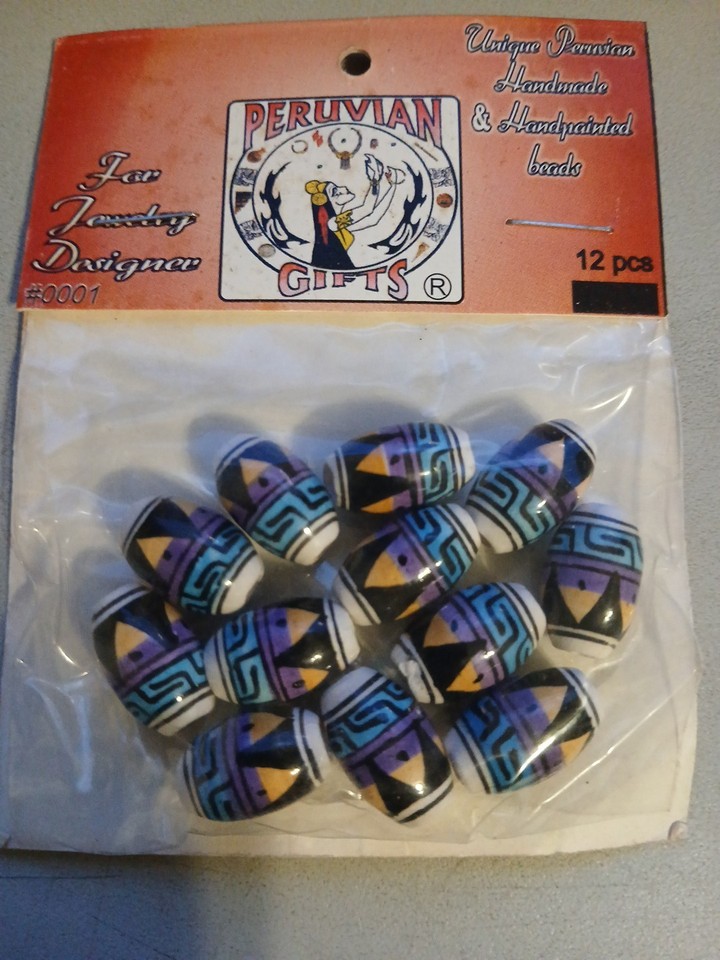 96 pcs Hand Painted Ceramic Peruvian Beads Craft Jewelry Cylinder ...